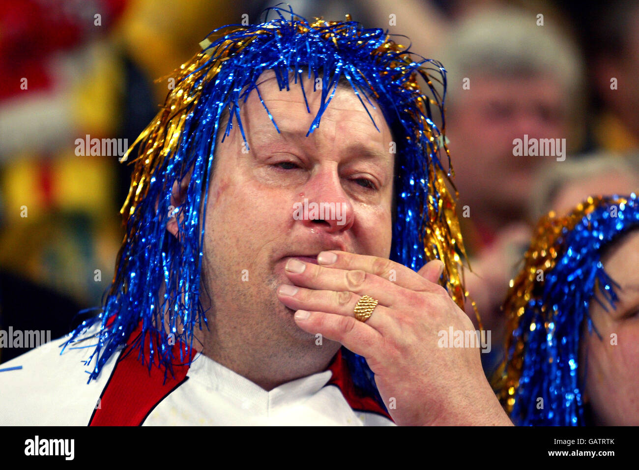 A Southampton fan in tears at the final whistle after his side lost ...