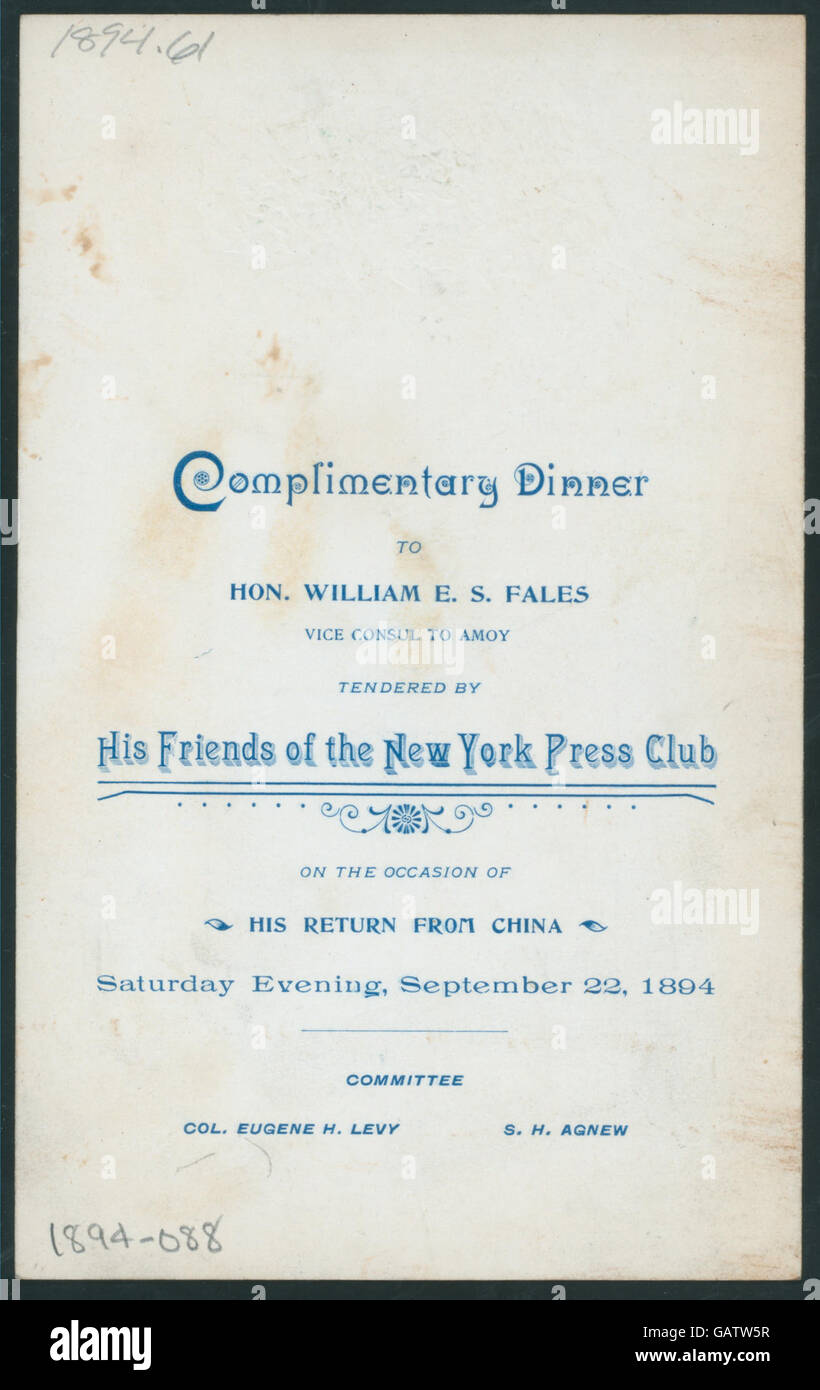 A complimentary dinner was held in honor of William E.S. Fales, Vice ...