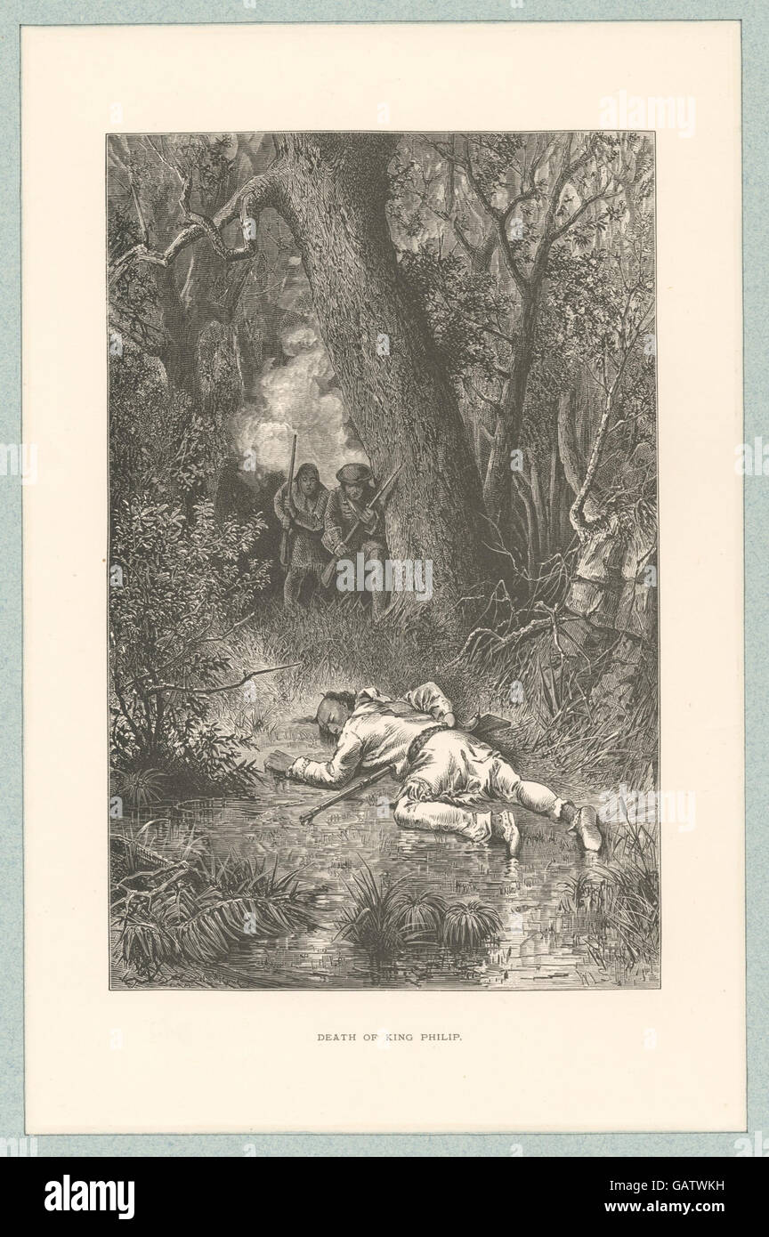 The death of King Philip (Metacom), a Native American leader who led ...
