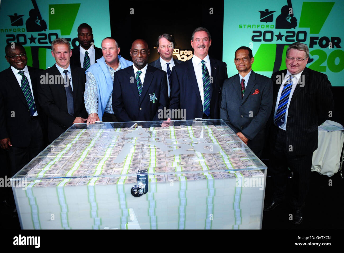 Sir Allen Stanford (3rd right) with former cricket stars and current ...