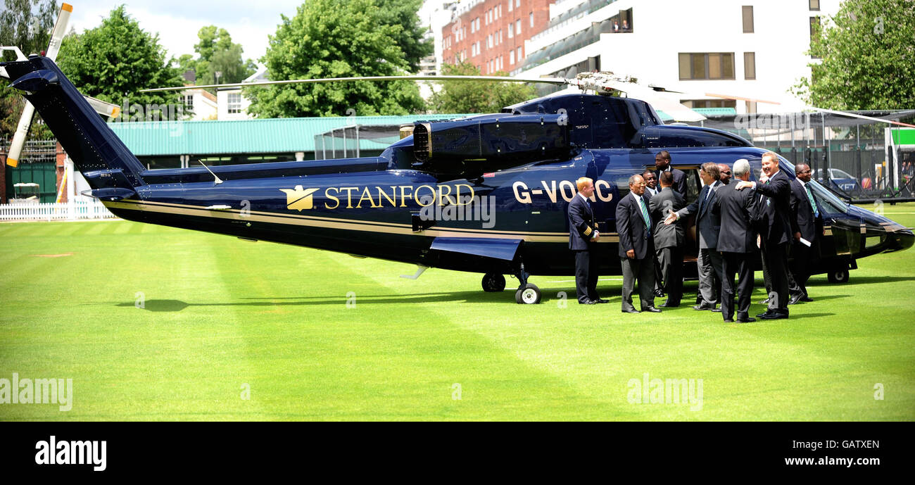 Sir Allen Stanford (2nd right) arrives for a press conference at Lord's ...