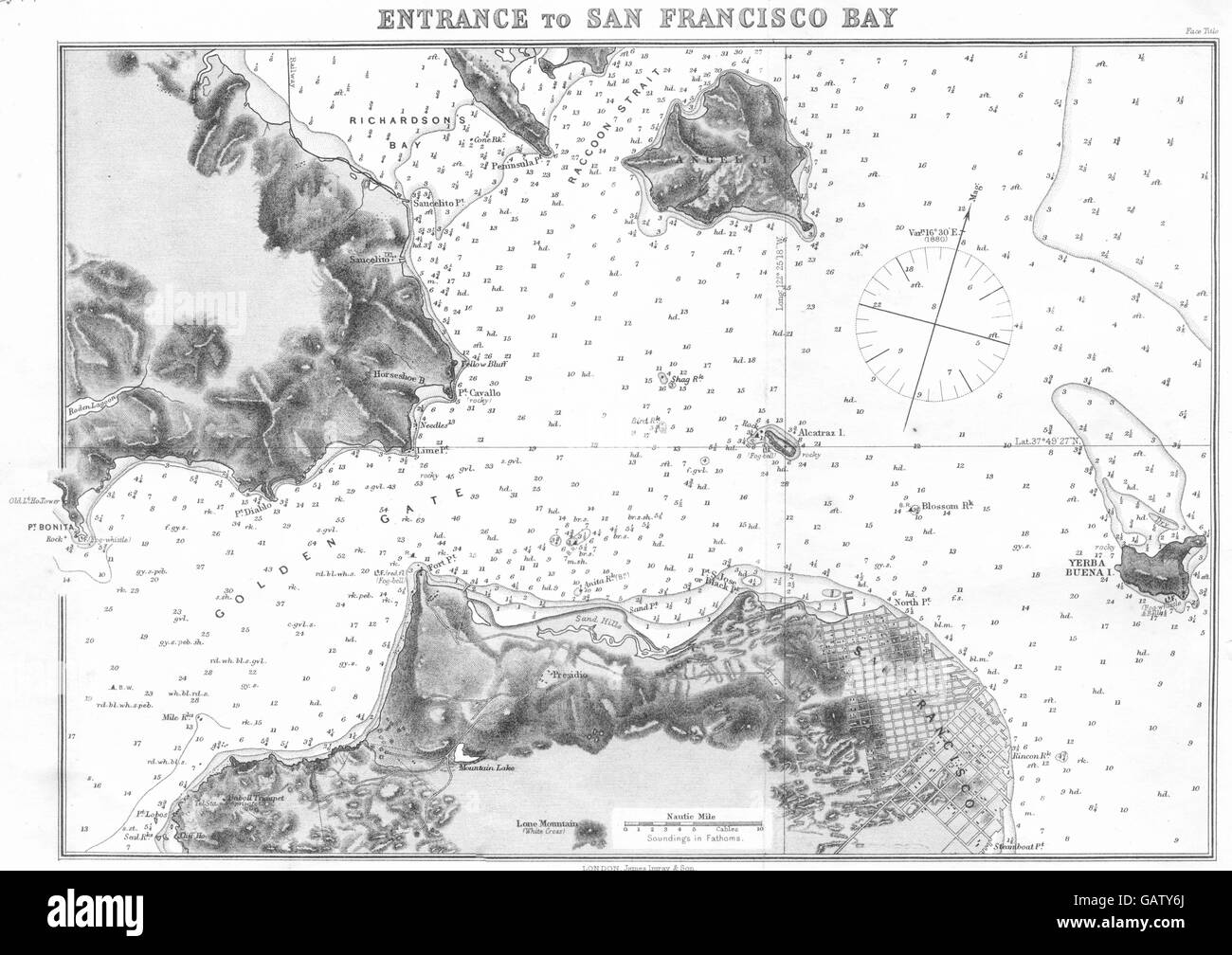 CALIFORNIA: Sea chart of Entrance to San Francisco Bay, 1881 antique ...