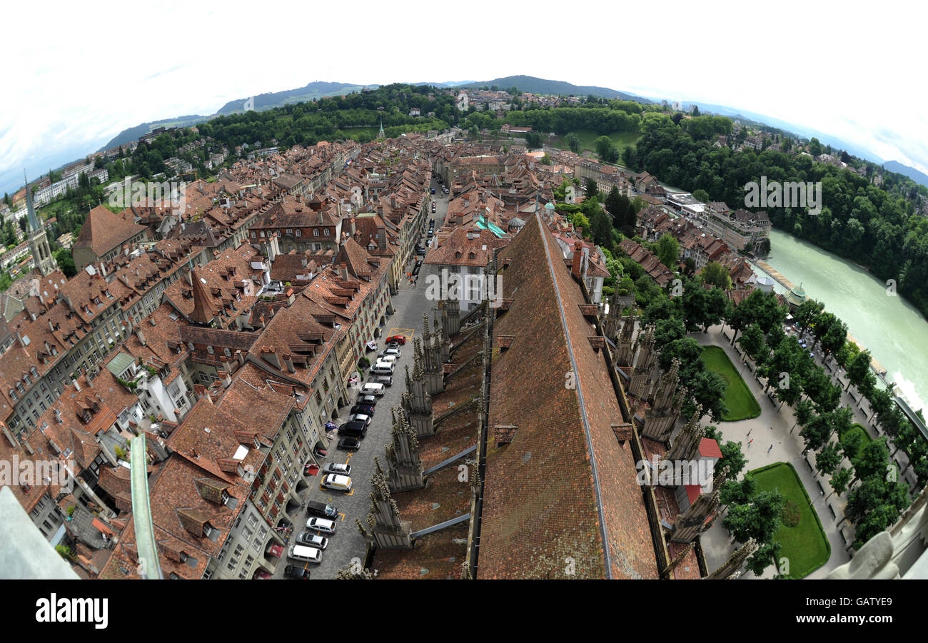 A view looking east of Bern's Old Town from the tower of the Berner ...