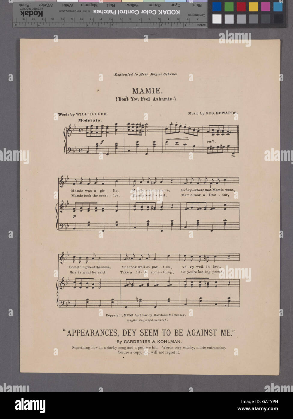 A song title from the early 20th century, featuring the character Mamie ...