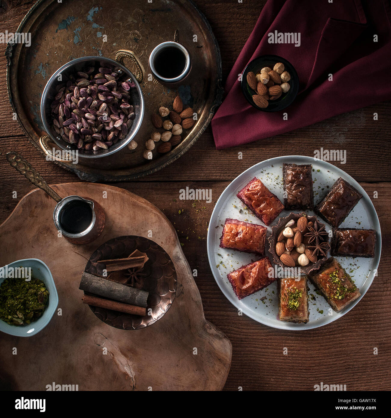 Various types of baklava in a mystic light Stock Photo - Alamy