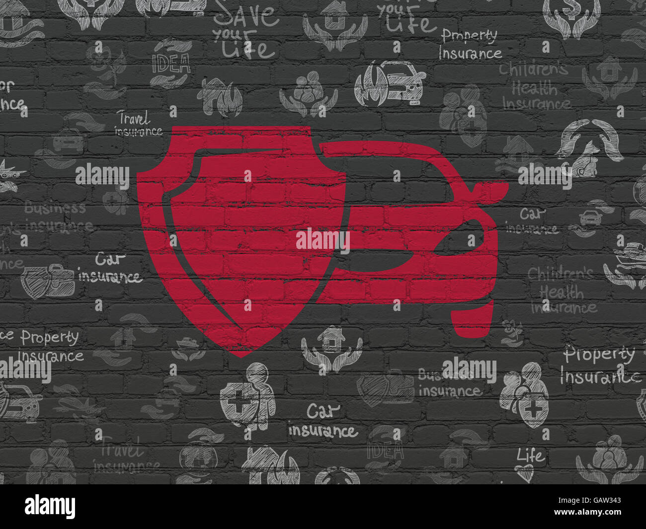 Insurance concept: Car And Shield on wall background Stock Photo - Alamy
