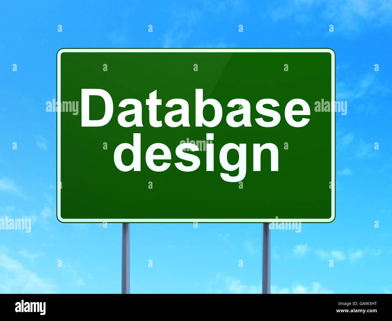 Software concept: Database Design on road sign background Stock Photo ...