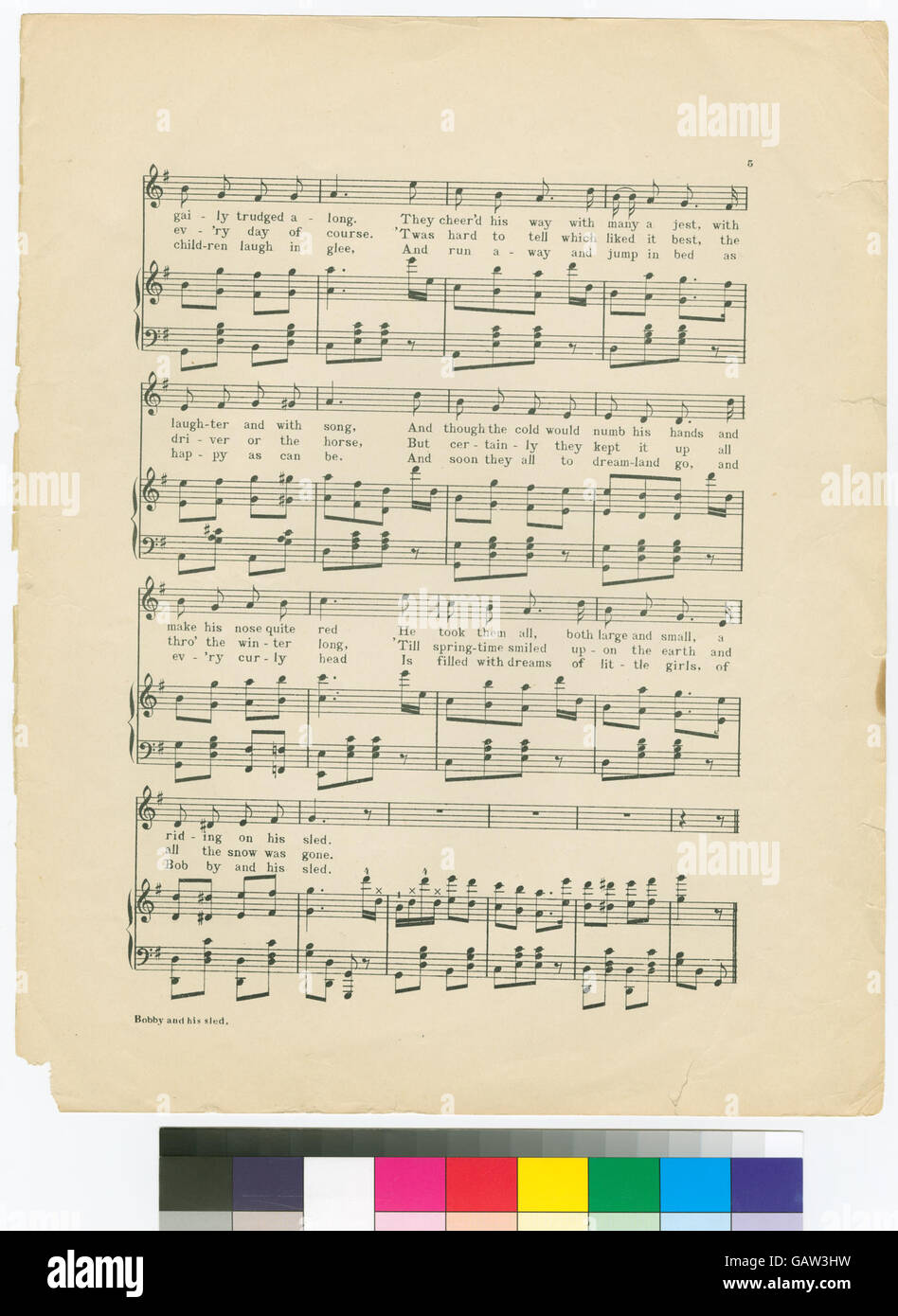 This title describes Bobby with his sled, likely referring to a playful ...