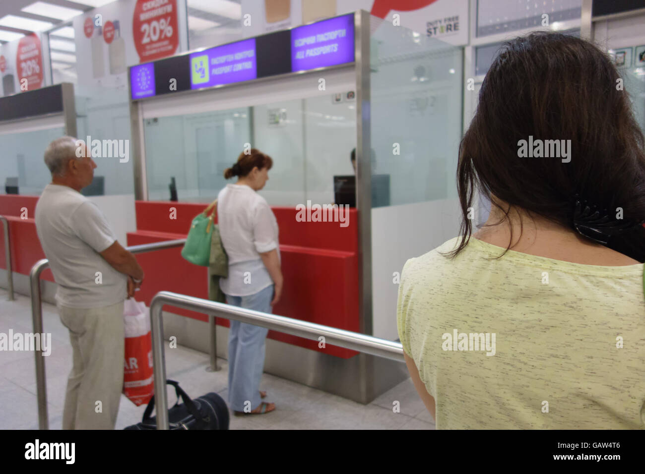 Burgas, Bulgaria - June 19, 2016: people pass inspection in the customs ...