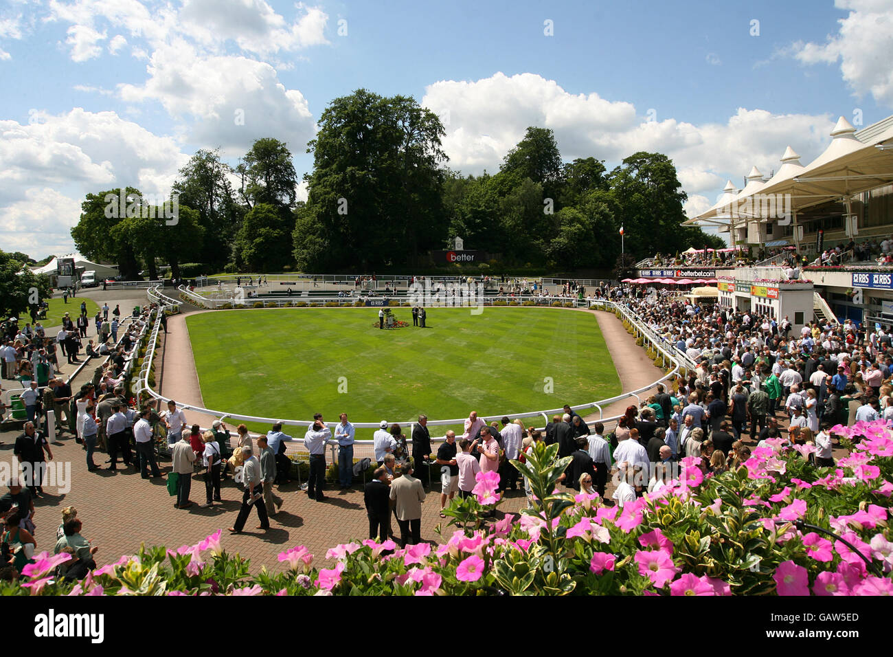 General view of the parade ring, during Irish Day at Sandown Park ...