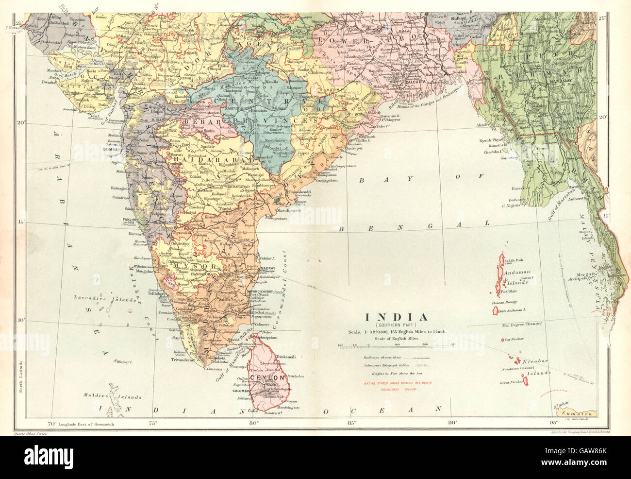 INDIA: Southern part. Burma. Ceylon Sri Lanka Andaman Islands. Stanford ...