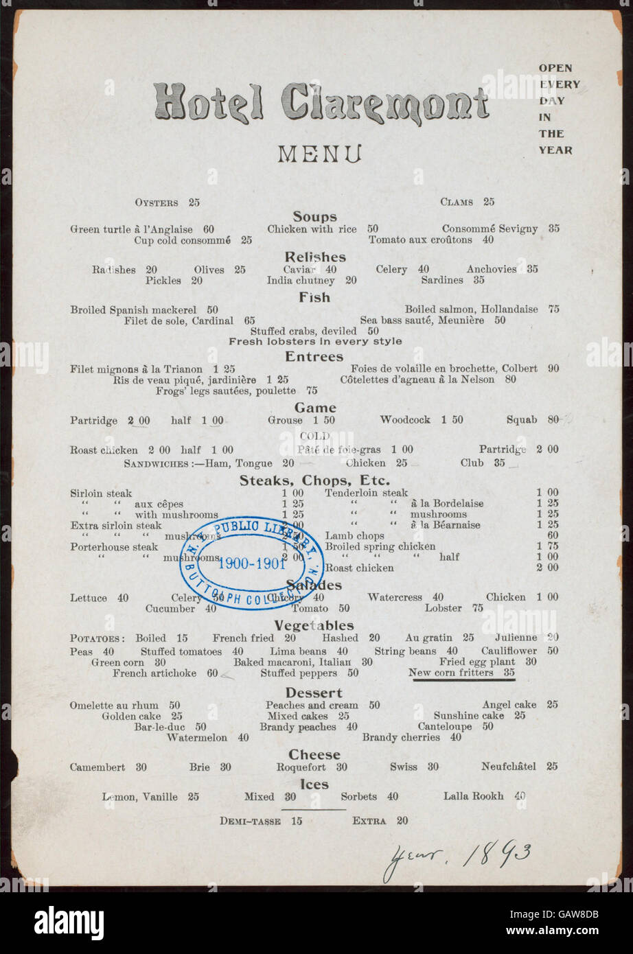 A dinner event held at Hotel Claremont, featuring a variety of dishes ...