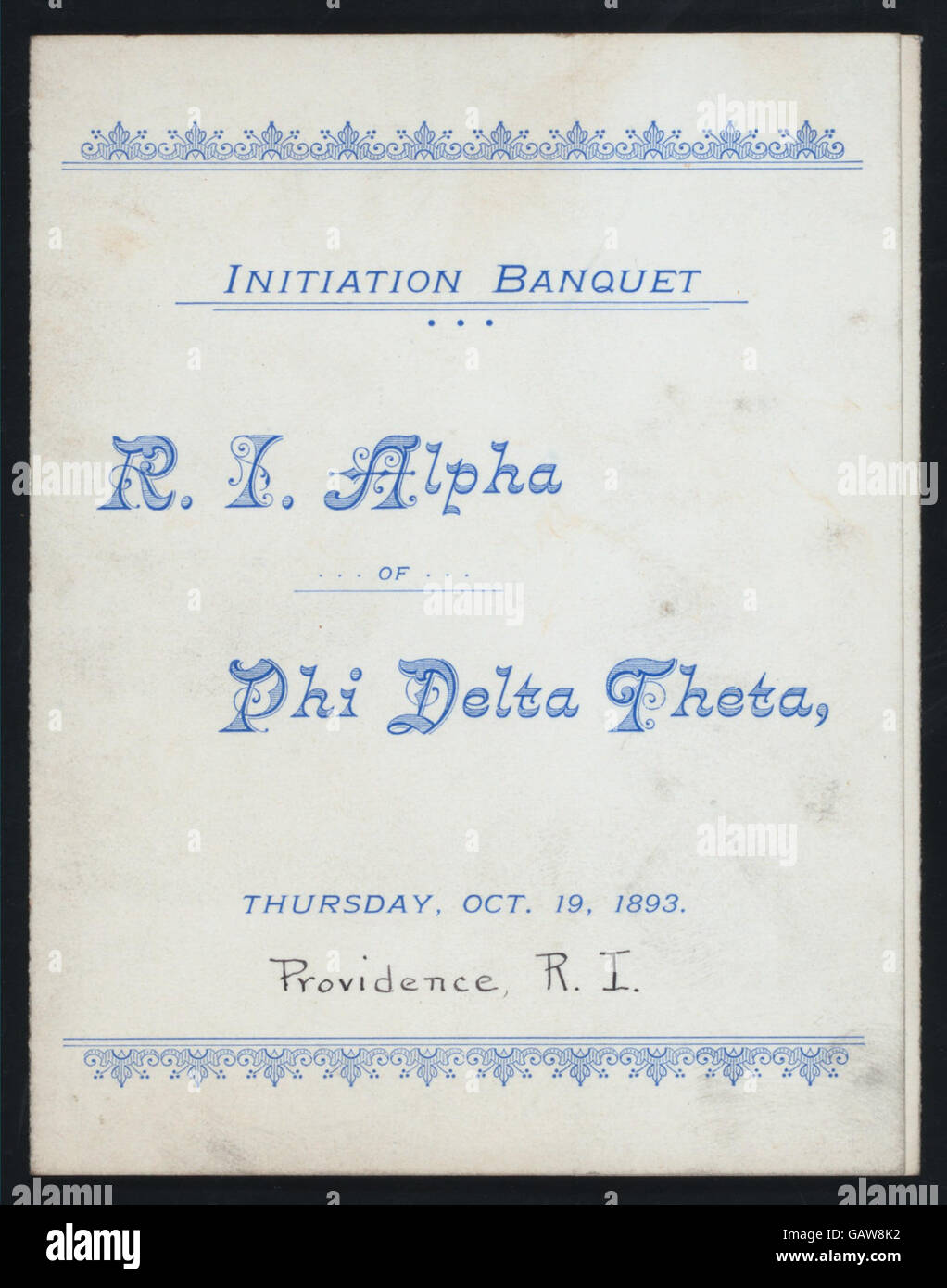 An initiation banquet held by the R.I. Alpha chapter of Phi Delta Theta ...