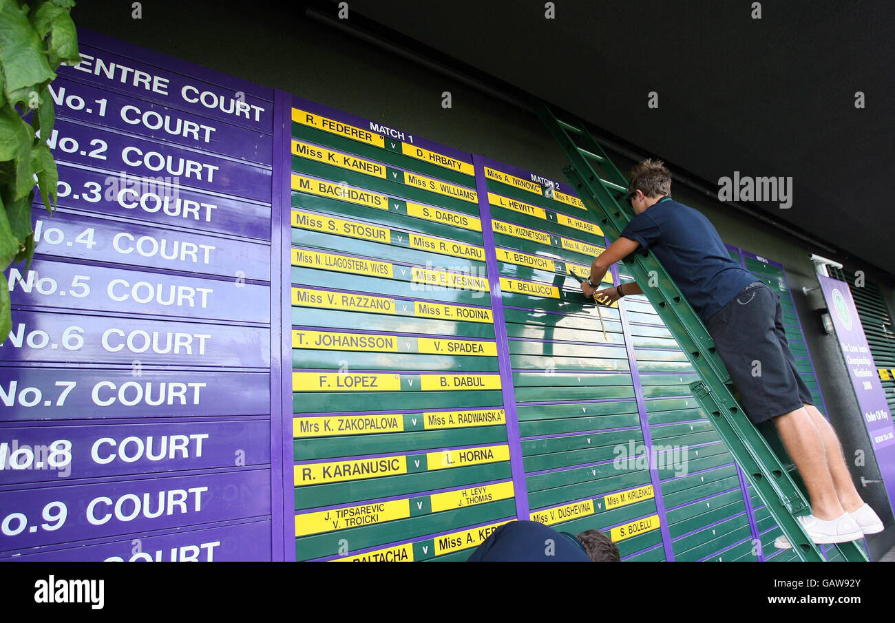 The scoreboard is prepared before The Wimbledon Championships at The ...