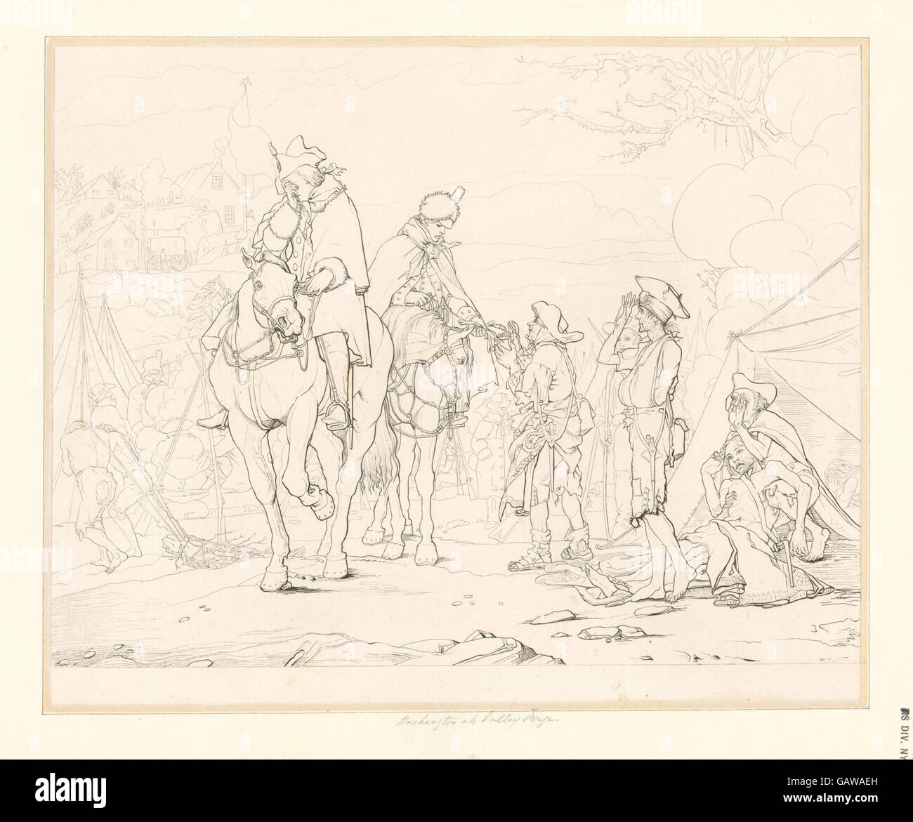 The depiction of George Washington at Valley Forge during the winter of ...