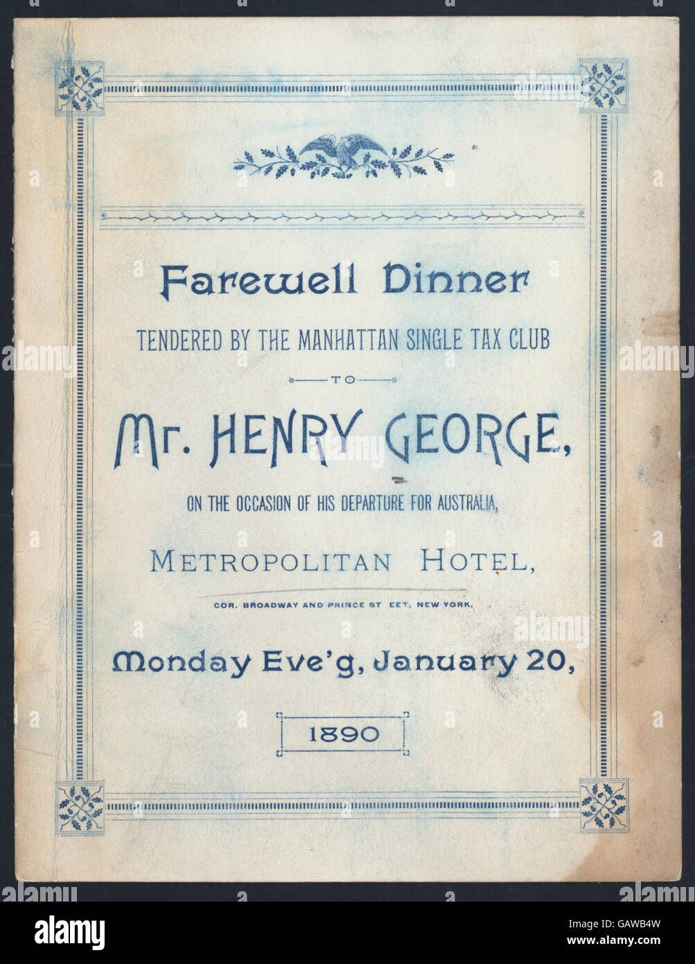 A farewell dinner organized by the Manhattan Single Tax Club for Mr ...