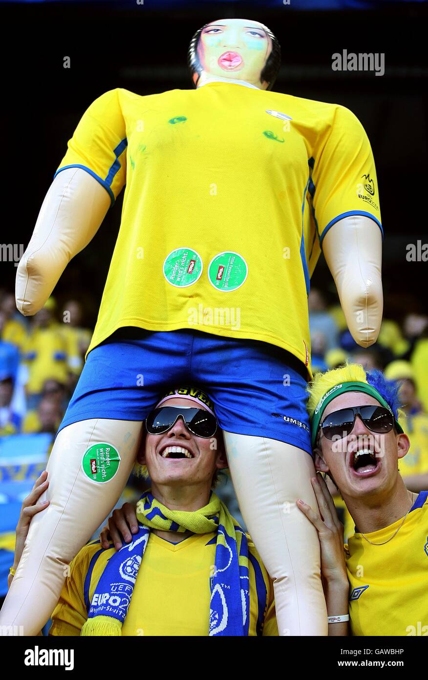 Swedish fans show their support, in the stands prior to kick off Stock ...