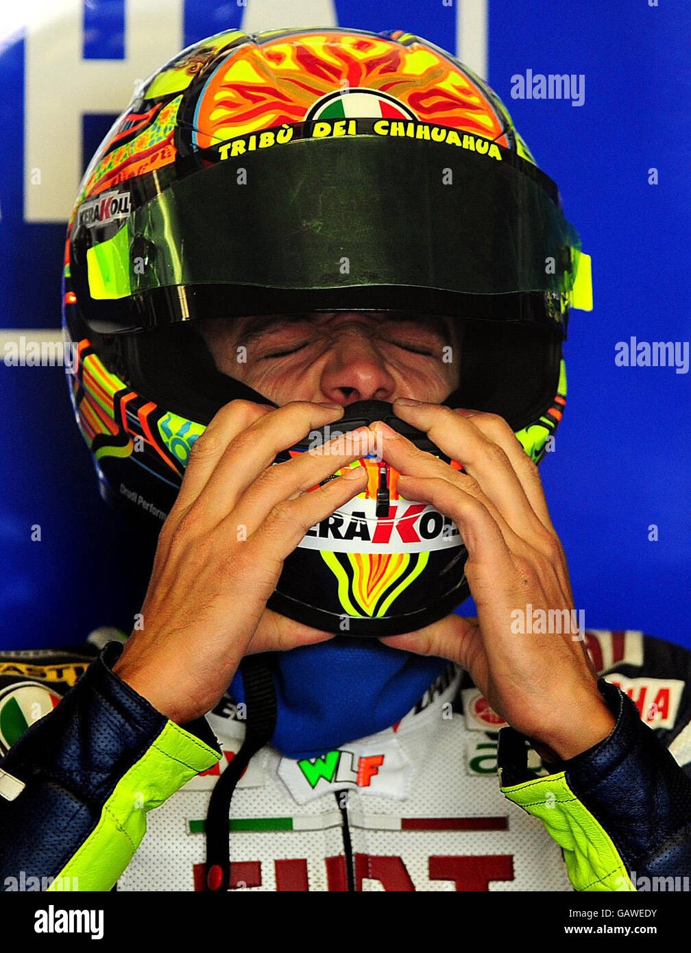 Yamaha's Valentino Rossi in the pits before the bwin.com British ...