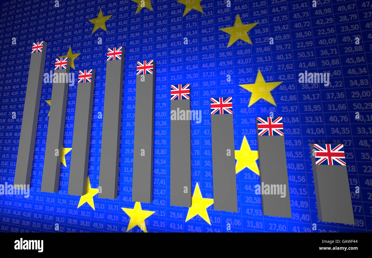 Conception of GB and EU economy. Blue background. 3D rendering Stock ...