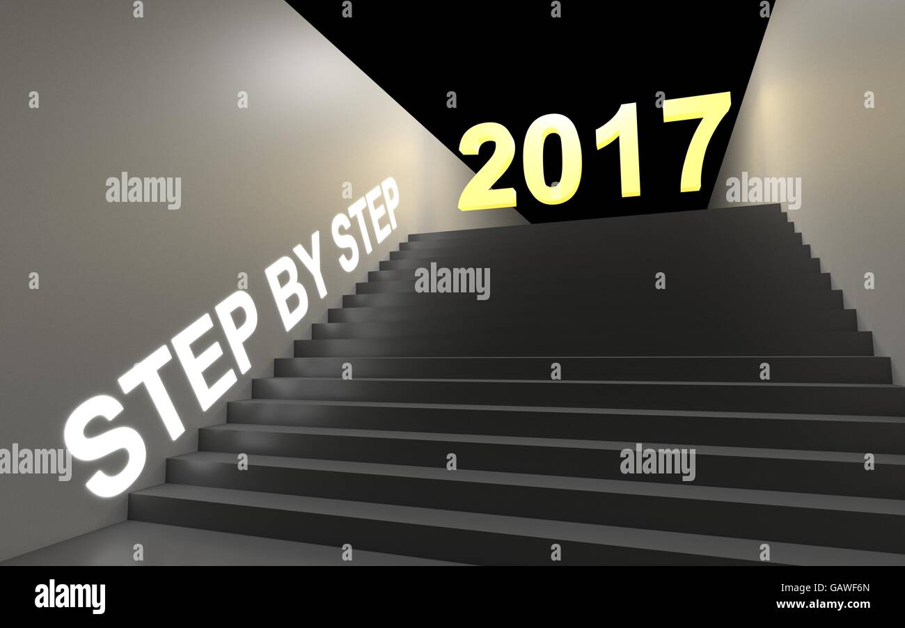 Step by step to new year. 3D rendering Stock Photo - Alamy