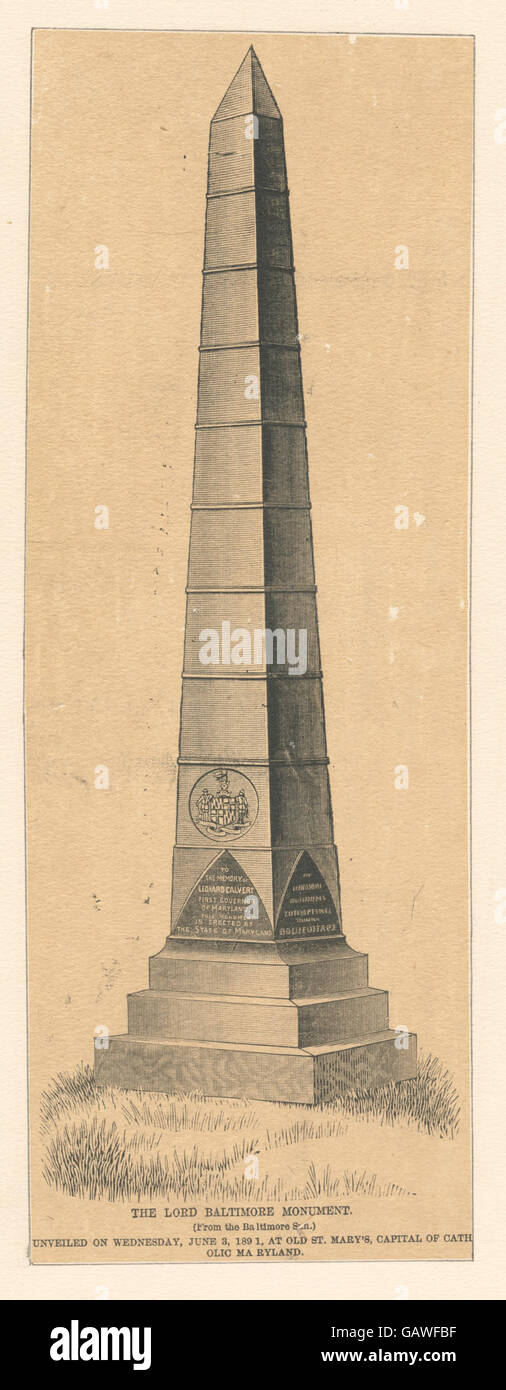 The Lord Baltimore Monument, located in Baltimore, Maryland, honors ...