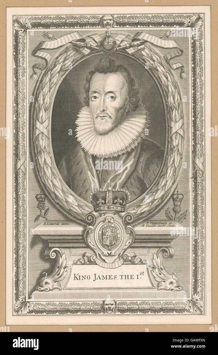 A portrait of King James I, capturing his regal attire and royal ...