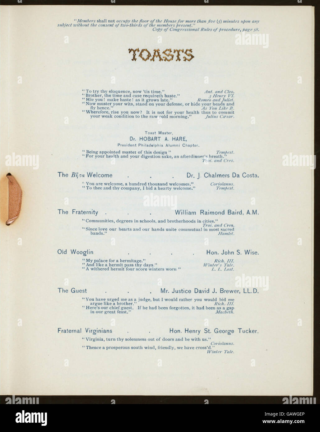 The annual dinner held in honor of Mr. Justice David J. Brewer of the ...