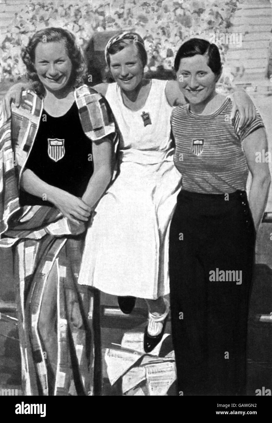 The medallists in the 100m freestyle: USA's Helene Madison (gold ...