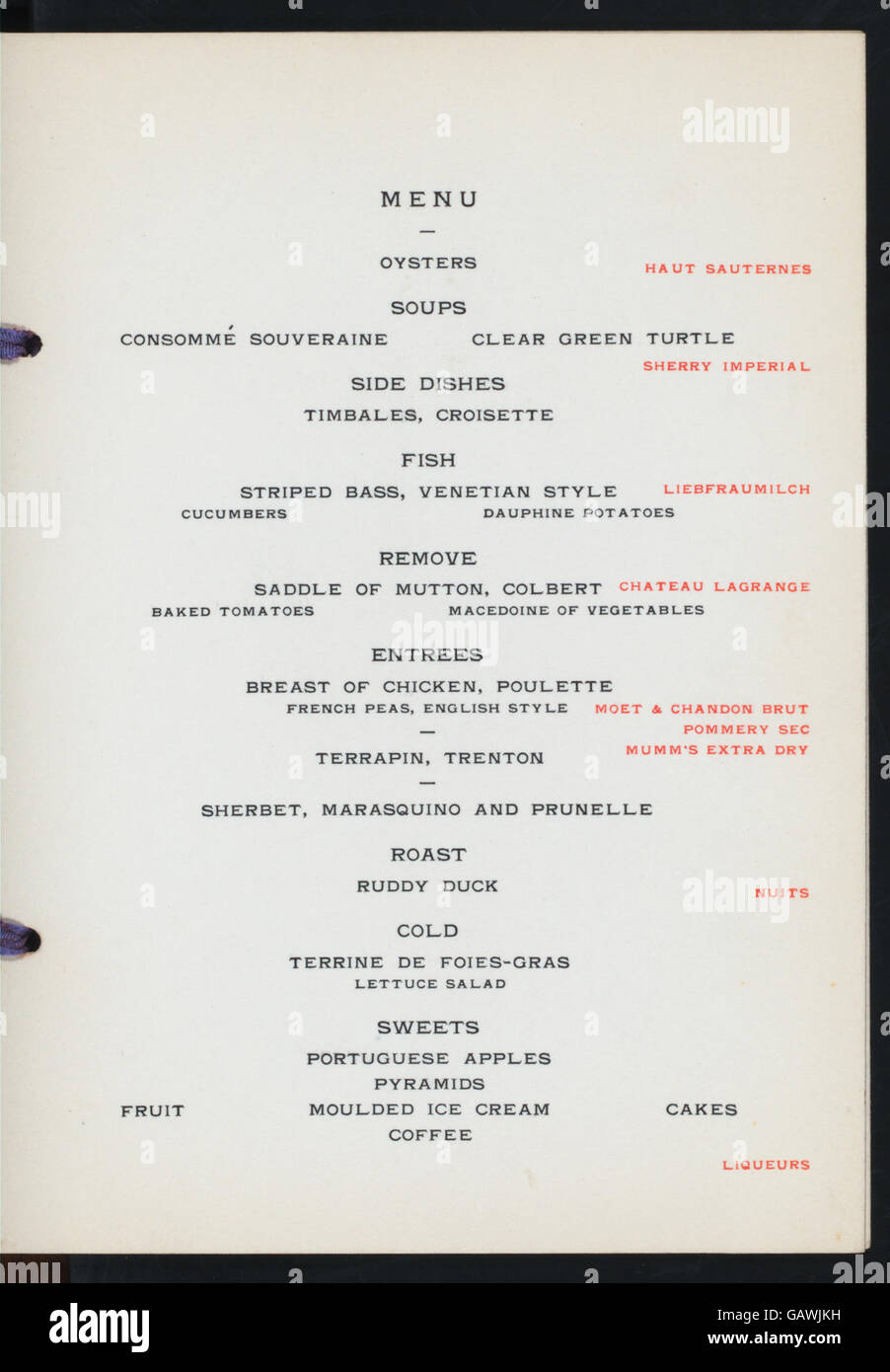 An 1895 menu from the annual dinner hosted by the Third Panel Sheriff's ...