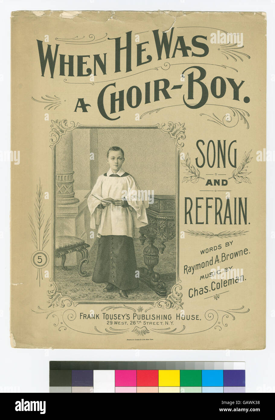 The title 'When he was a choir-boy' likely evokes a memory of a person ...