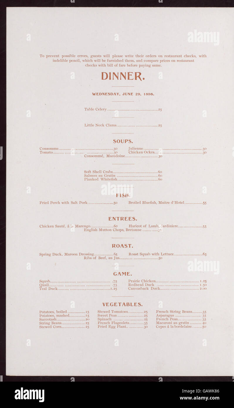 The dinner menu aboard the Steamship Northwest, operated by the ...