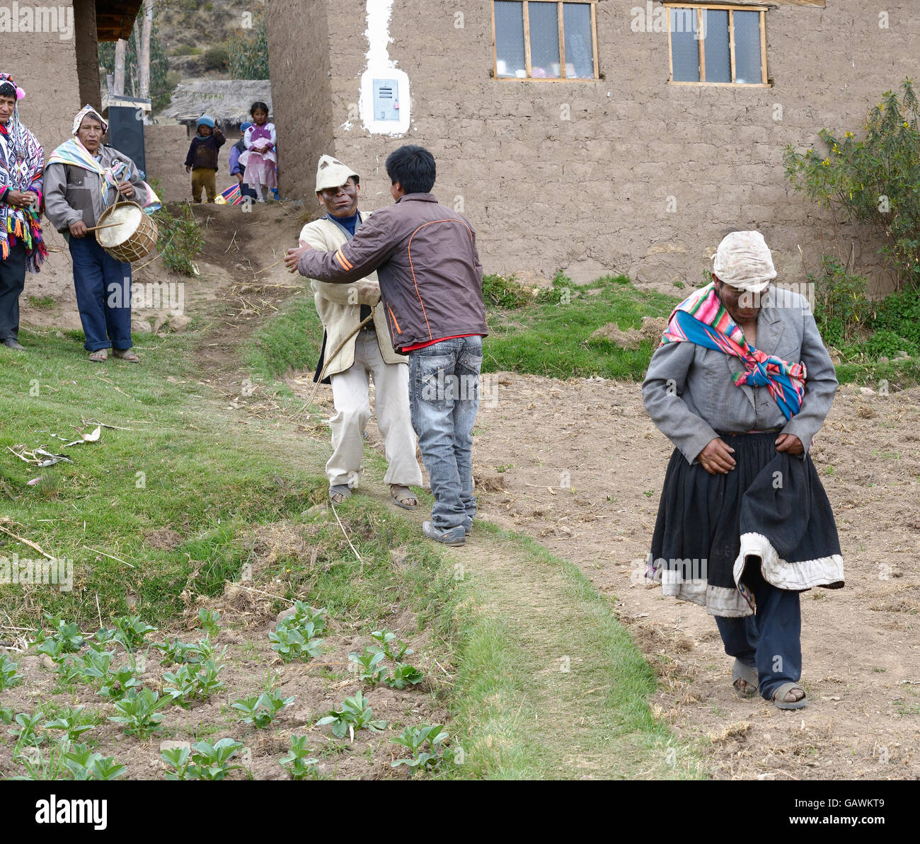 Ancient Andean ritual where two men are dresses as husband and wife and ...