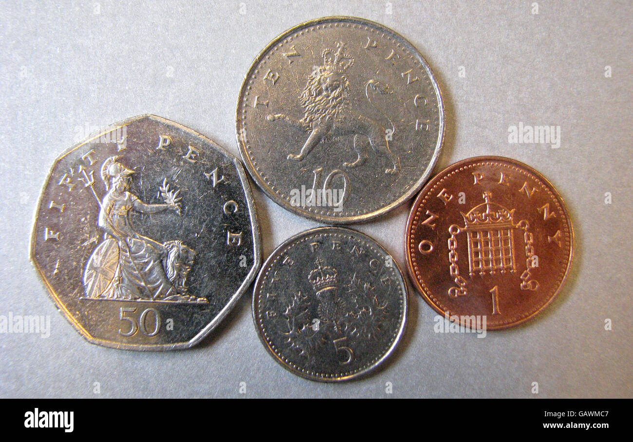 A general view of coins to the value of 66p, the amount the Royal ...