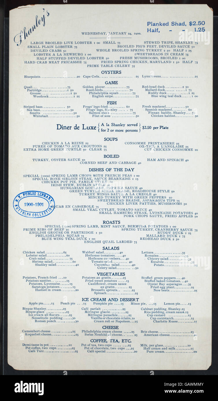 The Daily Menu at Shanley's, located at 1478 Broadway, New York ...