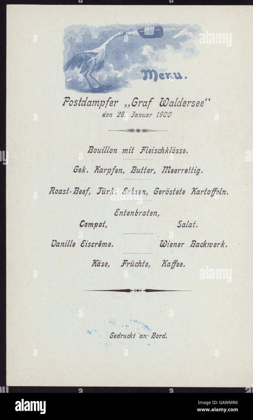 A dinner held aboard the SS Graf Waldersee, a passenger ship operated ...