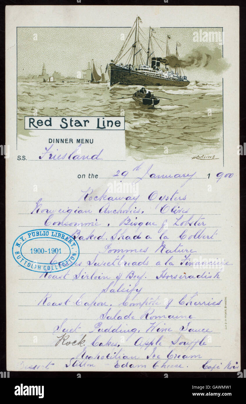 A dinner event aboard the SS Friesland, operated by the Red Star Line ...