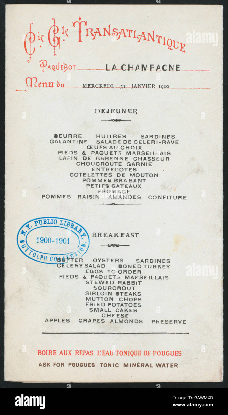 A breakfast event held aboard the SS La Champagne, a ship of the French ...