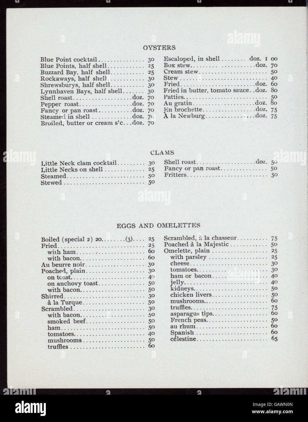 A historical breakfast menu from the Majestic Hotel, registered under ...