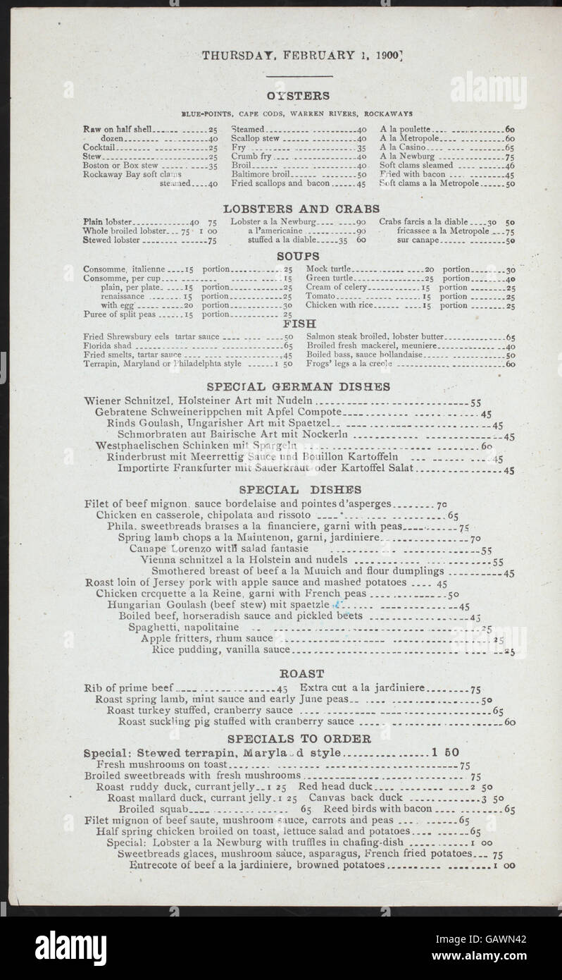 The daily menu for Hotel Metropole and Golden Rod Rathskeller, located ...