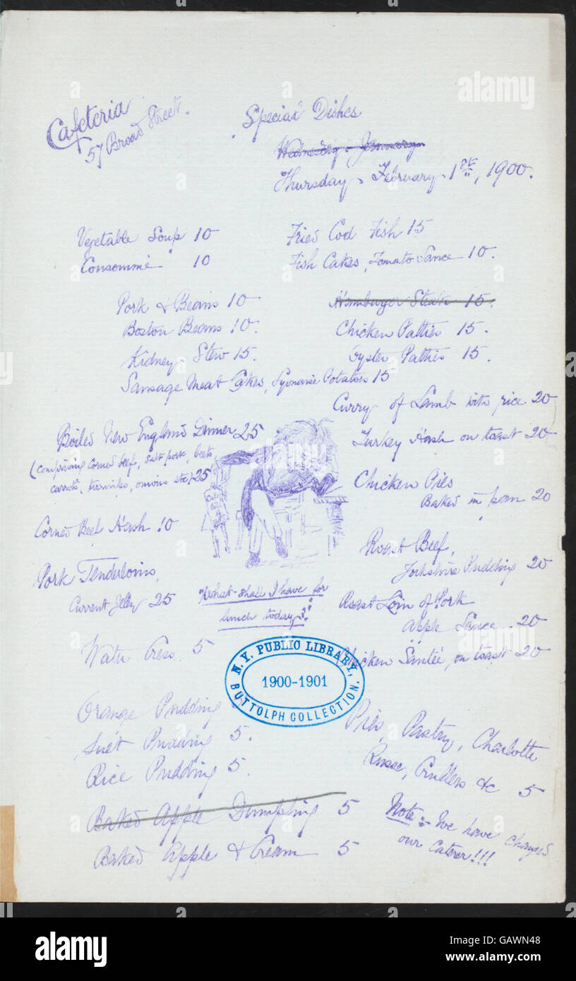 A daily bill of fare, typical of a New York cafeteria, providing ...