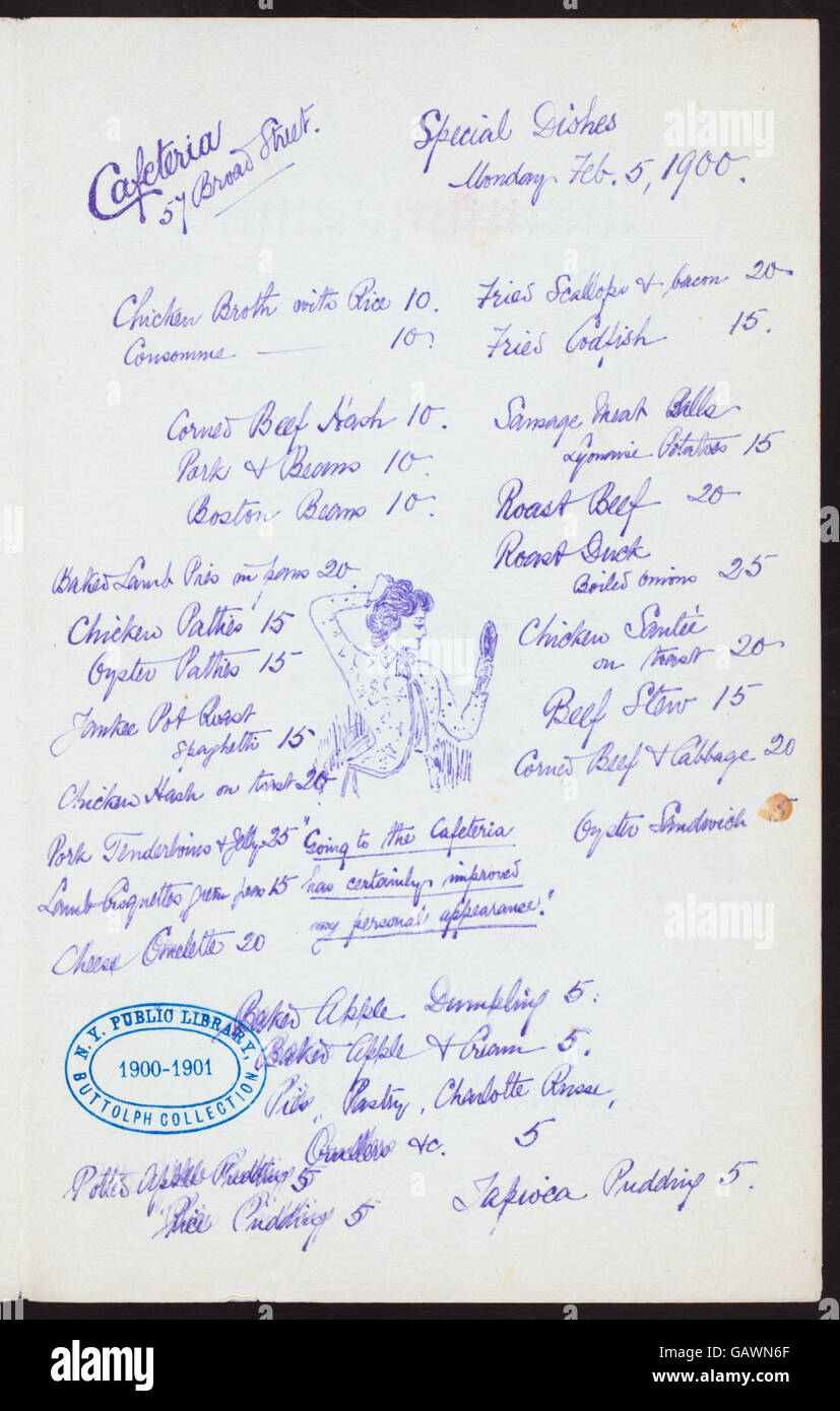 The daily menu at the cafeteria located at 57 Broad Street in New York ...