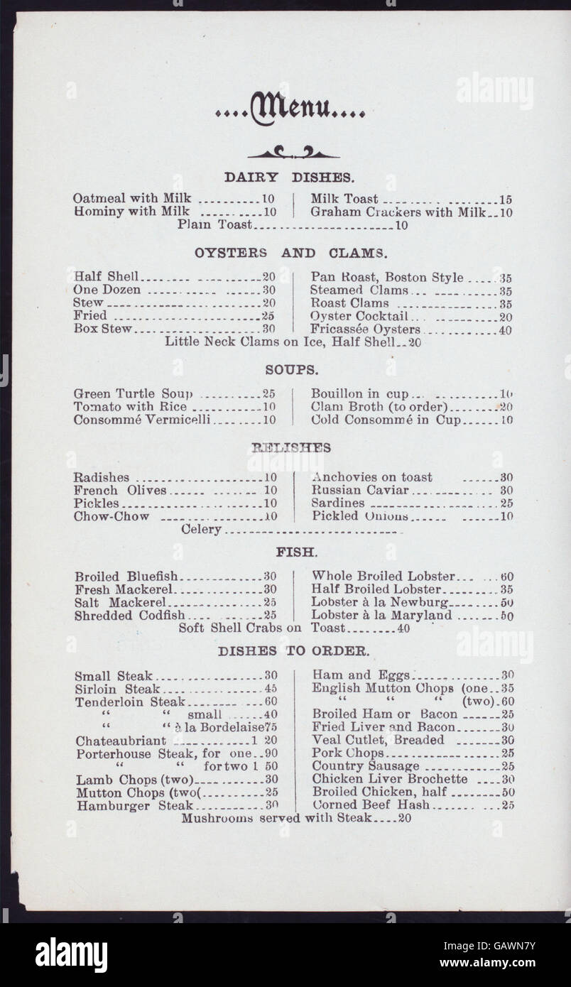 The Daily menu from the Knickerbocker Hotel Restaurant, located at 384 ...