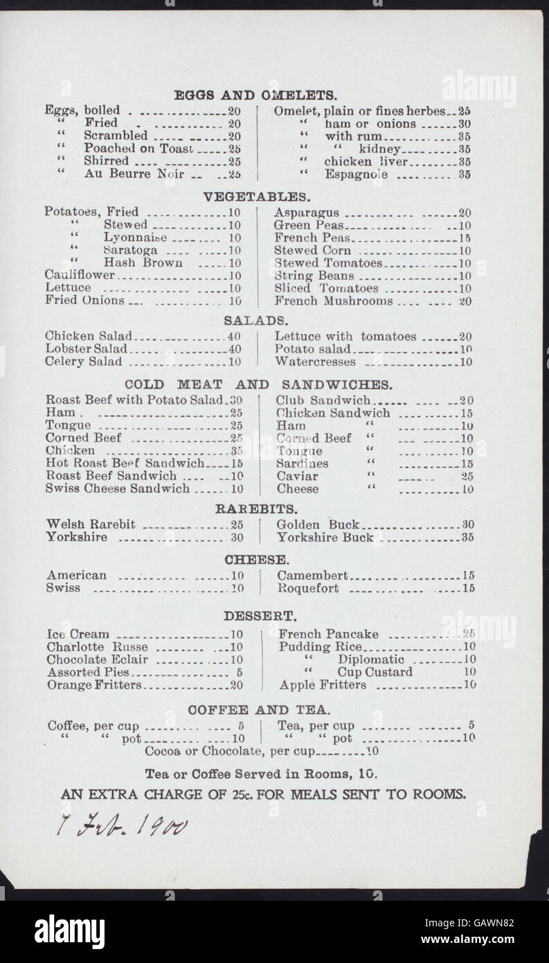A daily menu from the Knickerbocker Hotel Restaurant, located at 384 ...