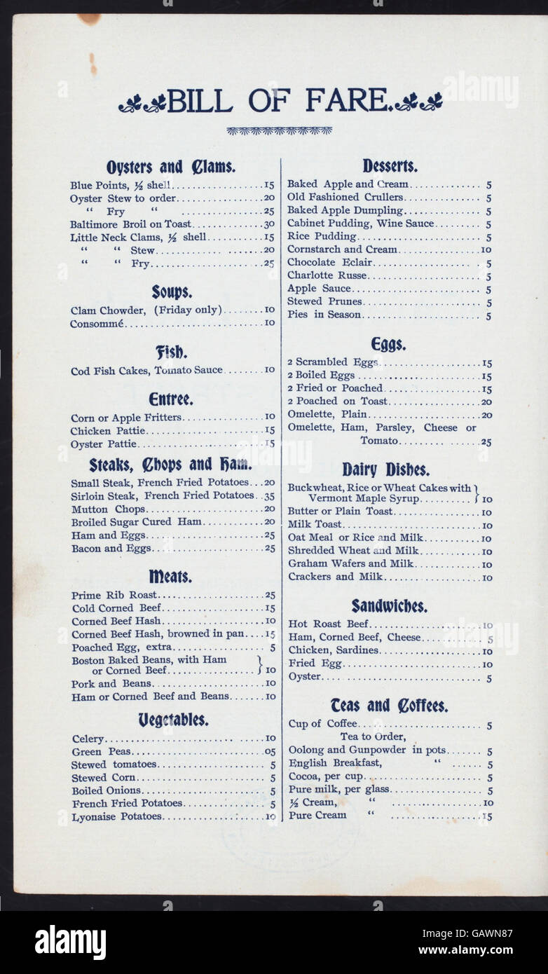 A daily menu from a cafeteria lunch event held at 57 Broad Street, New ...