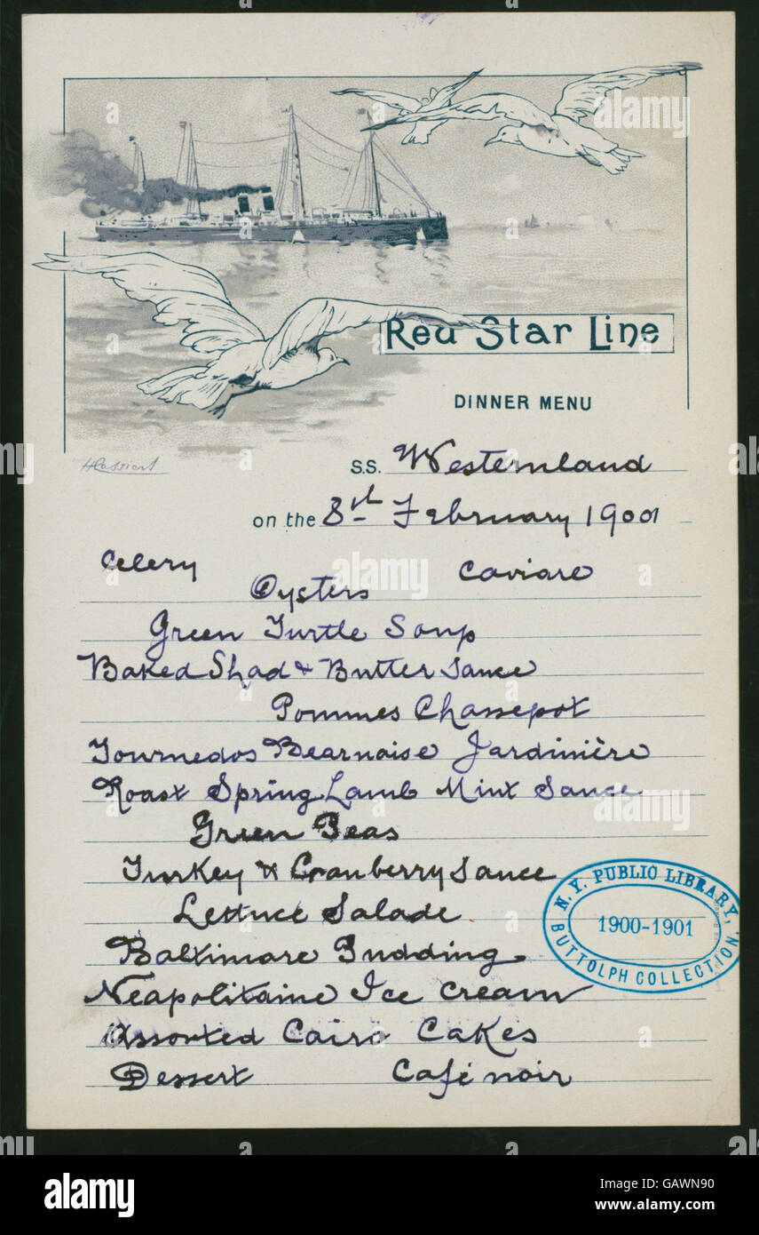 A dinner held aboard the SS Westernland, part of the Red Star Line, en ...