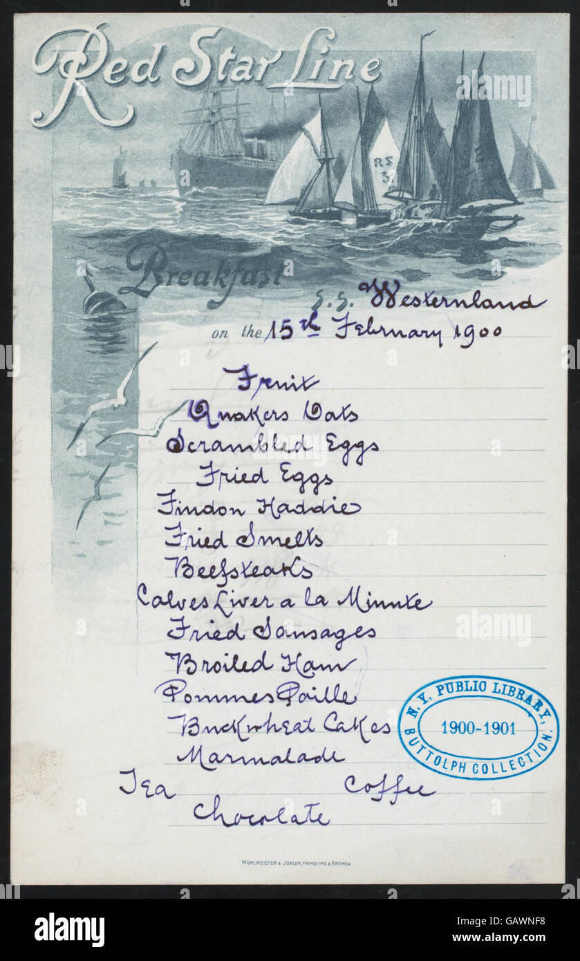 A breakfast event hosted by the Red Star Line aboard the S.S ...