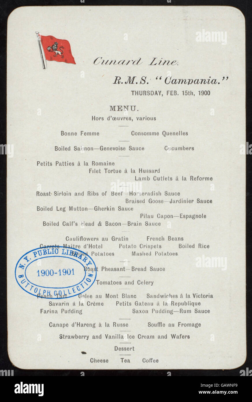 This image showcases the menu from an event held by the Cunard Line ...
