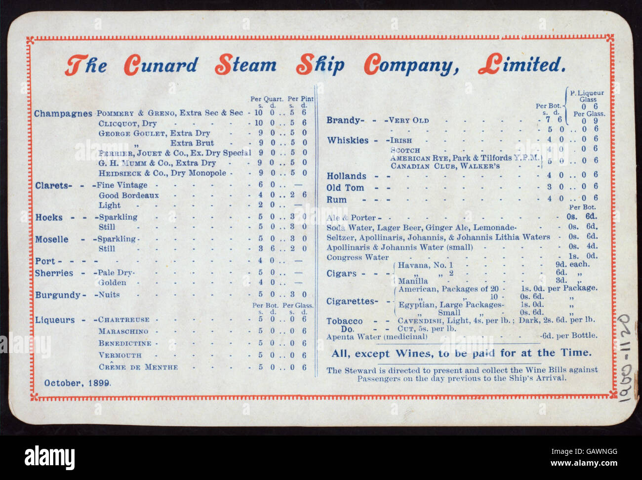 A breakfast event held aboard the RMS Campania, a famous Cunard Line ...