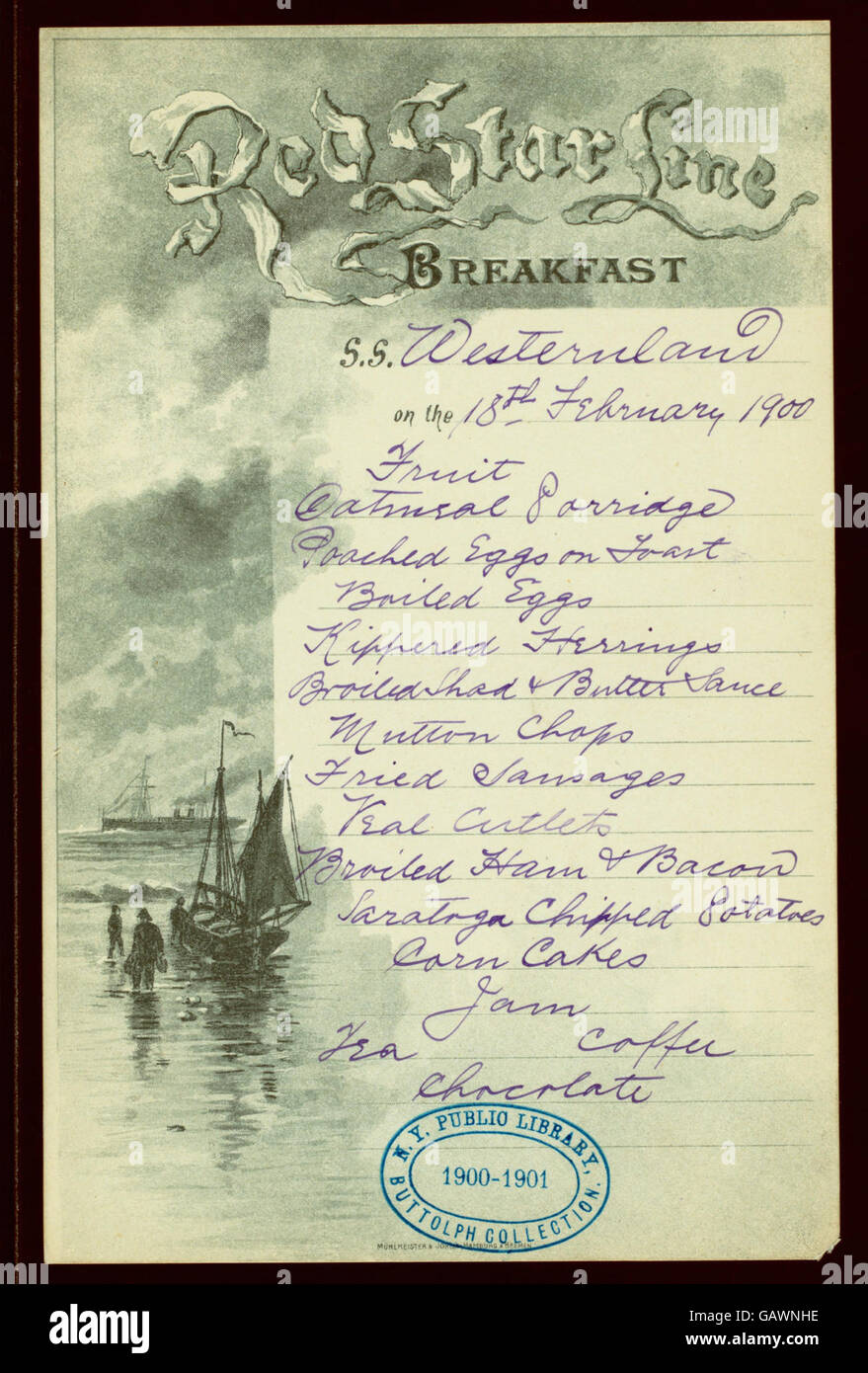 Breakfast aboard the S.S. Westernland, a vessel of the Red Star Line ...