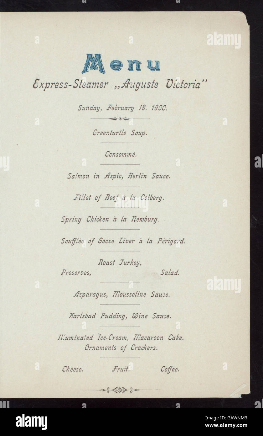 A dinner event hosted by Hamburg-Amerika Line aboard the express ...